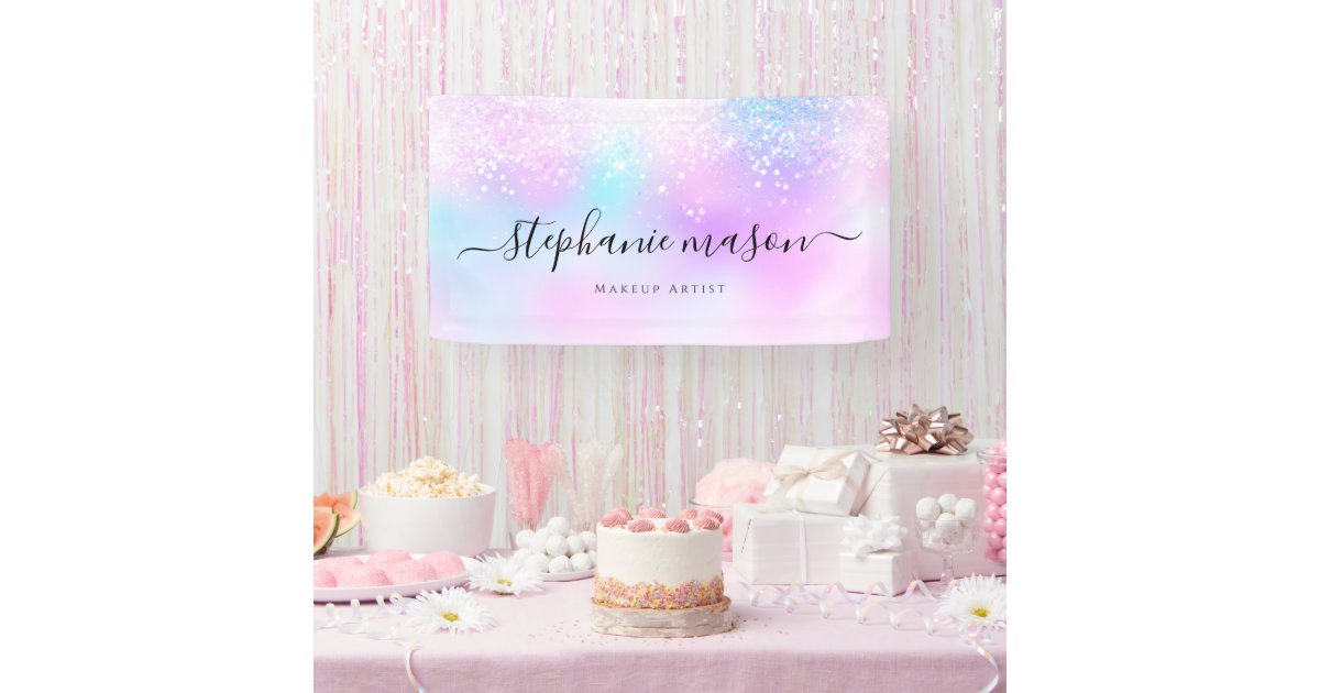 Holographic Glitter Pastel Girly Banner | Zazzle