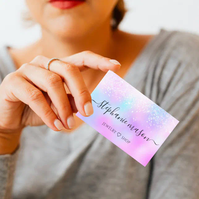 Holographic Glitter Pastel Girly Business Card | Zazzle