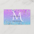 Holographic Glitter Purple Blue Ombre Monogram Business Card | Zazzle