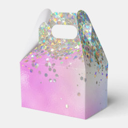 Holographic Glitter Rainbow Pastels Monogram Favor Boxes | Zazzle