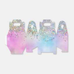 Holographic Glitter Rainbow Pastels Monogram Favor Boxes | Zazzle