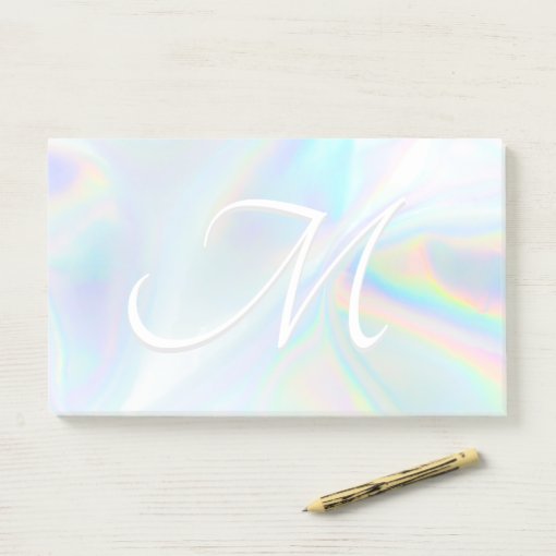 Holographic gradient foil custom monogram initial post-it notes | Zazzle