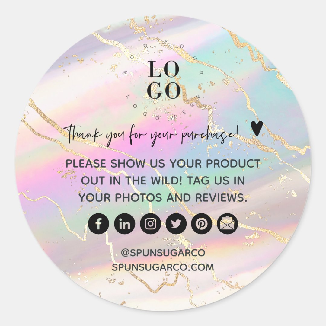 Holographic Iridescent Opal Gem Business Thank You Classic Round ...