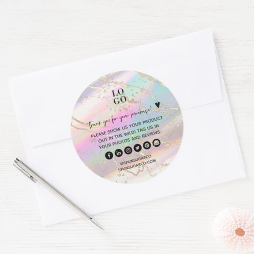 Holographic Iridescent Opal Gem Business Thank You Classic Round ...