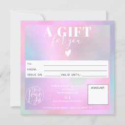 Holographic modern square gift certificate logo | Zazzle