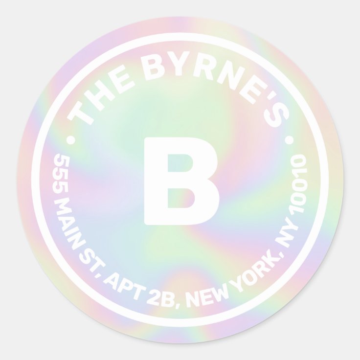 Holographic Monogram Address Classic Round Sticker | Zazzle