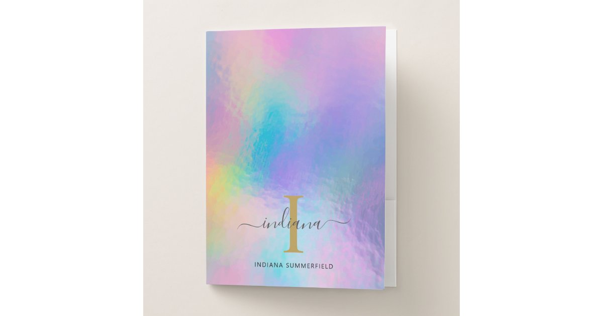 Holographic Monogram Name Initial Script Modern Pocket Folder | Zazzle