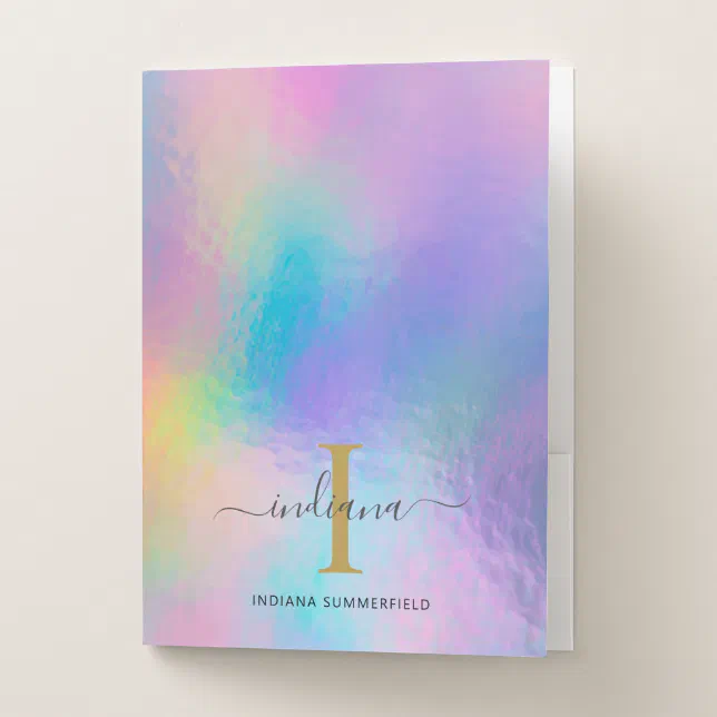 Holographic Monogram Name Initial Script Modern Pocket Folder | Zazzle