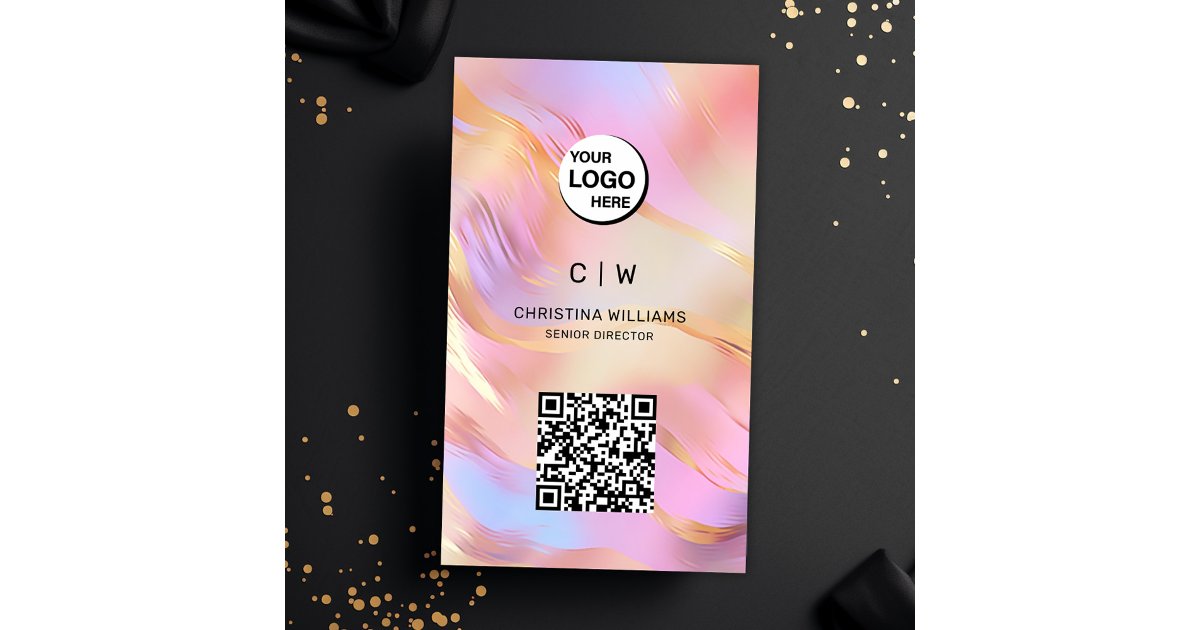 Holographic Monogram Name QR Code Business Card | Zazzle
