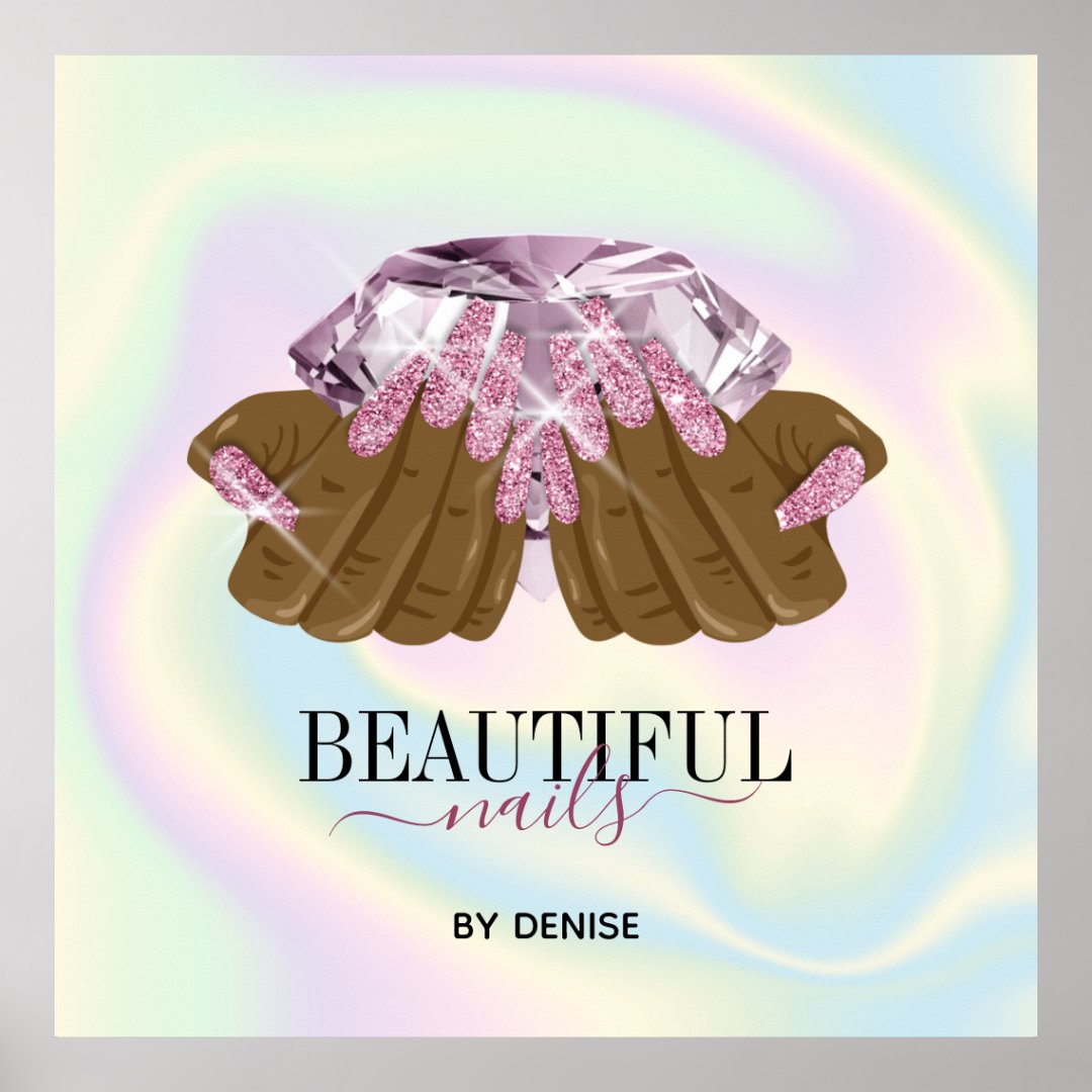 holographic nail salon woman hand nails technician poster | Zazzle