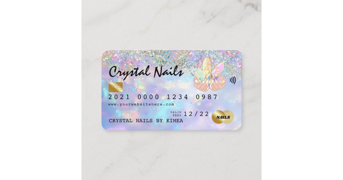 Holographic Opal Crystal Nail Tech Credit Card | Zazzle