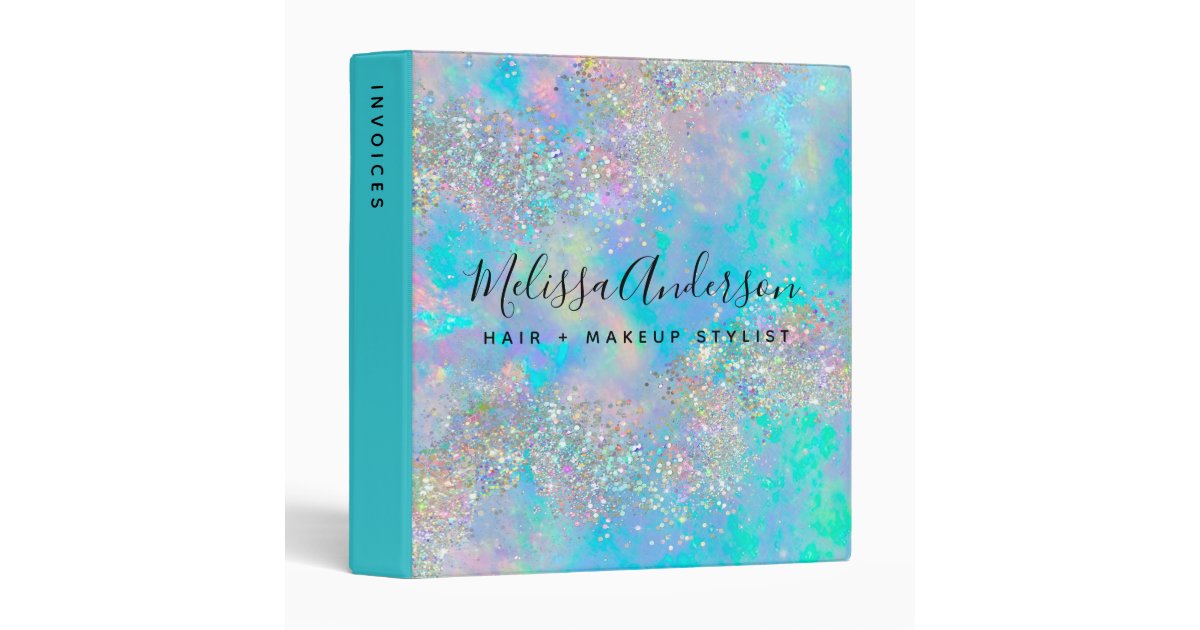 Holographic Opal Stone Glitter Calligraphy 3 Ring Binder | Zazzle