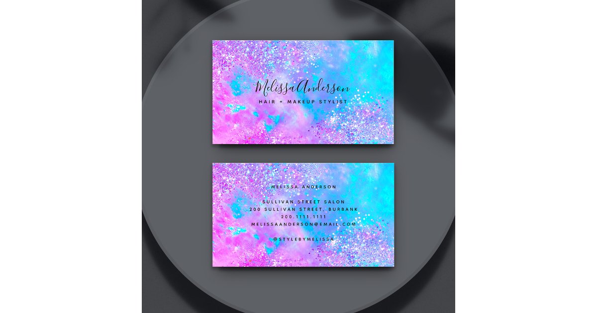 Holographic Opal Stone Glitter Calligraphy Business Card | Zazzle
