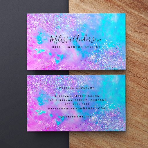 Holographic Opal Stone Glitter Calligraphy Business Card | Zazzle