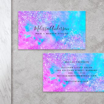Holographic Opal Stone Glitter Calligraphy Business Card | Zazzle