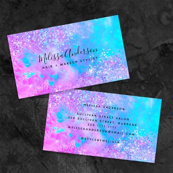 Holographic Opal Stone Glitter Calligraphy Business Card | Zazzle