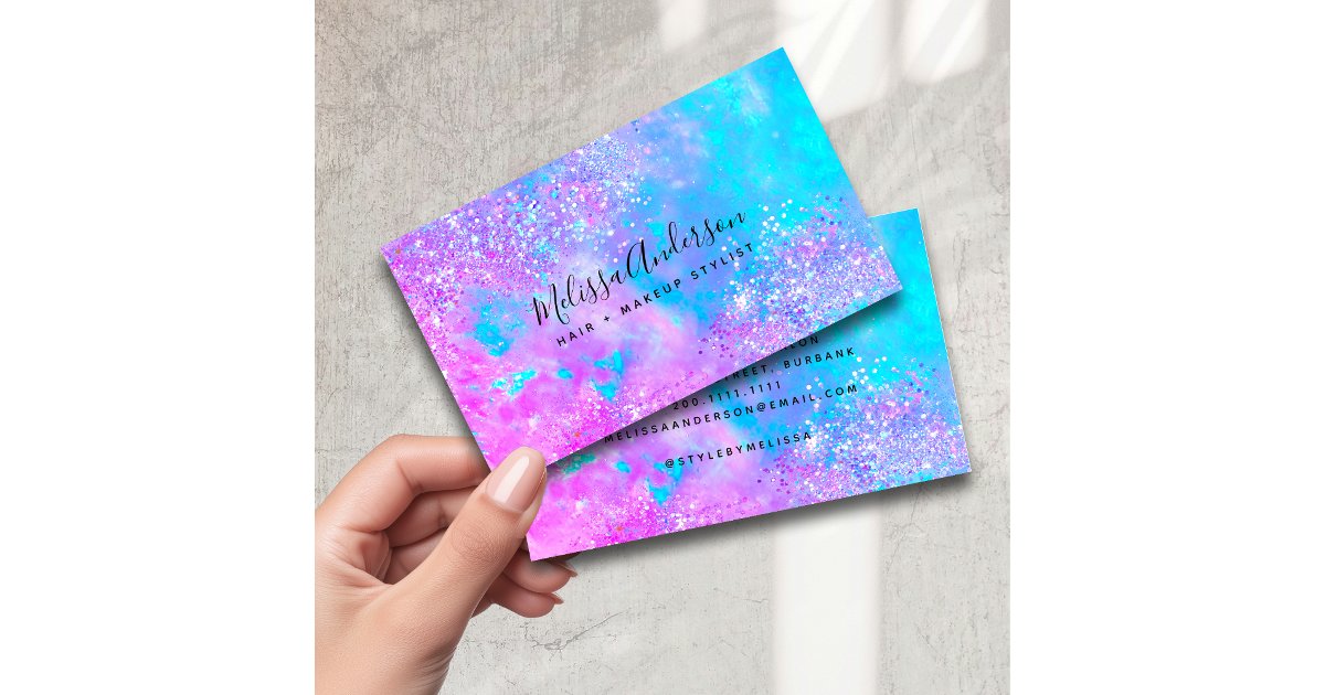 Holographic Opal Stone Glitter Calligraphy Business Card | Zazzle