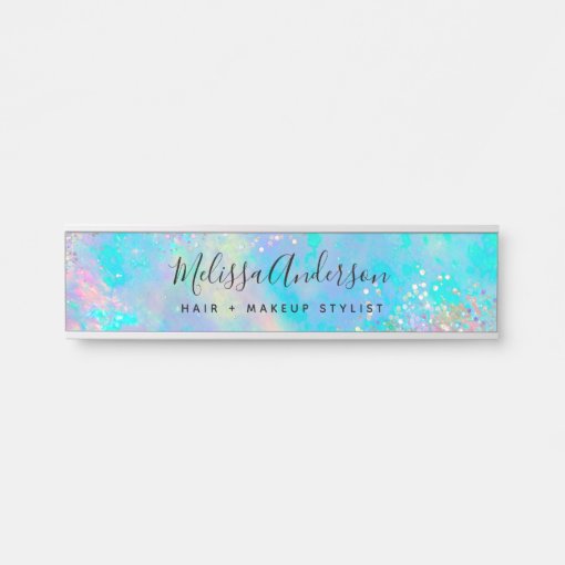 Holographic Opal Stone Glitter Calligraphy Door Sign | Zazzle
