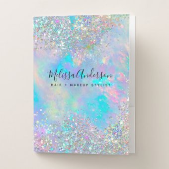 Holographic Opal Stone Glitter Calligraphy Pocket Folder | Zazzle