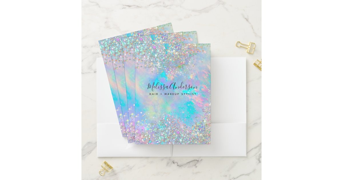 Holographic Opal Stone Glitter Calligraphy Pocket Folder | Zazzle
