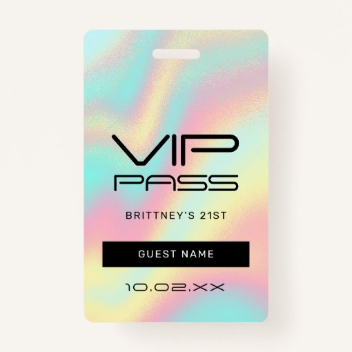 Holographic Pastel Glam 21st Invitation VIP Badge | Zazzle