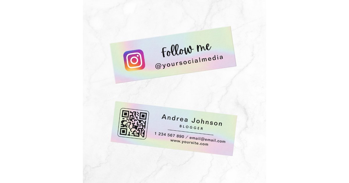 Holographic Pastel Instagram Follow Social QR Code Mini Business Card ...