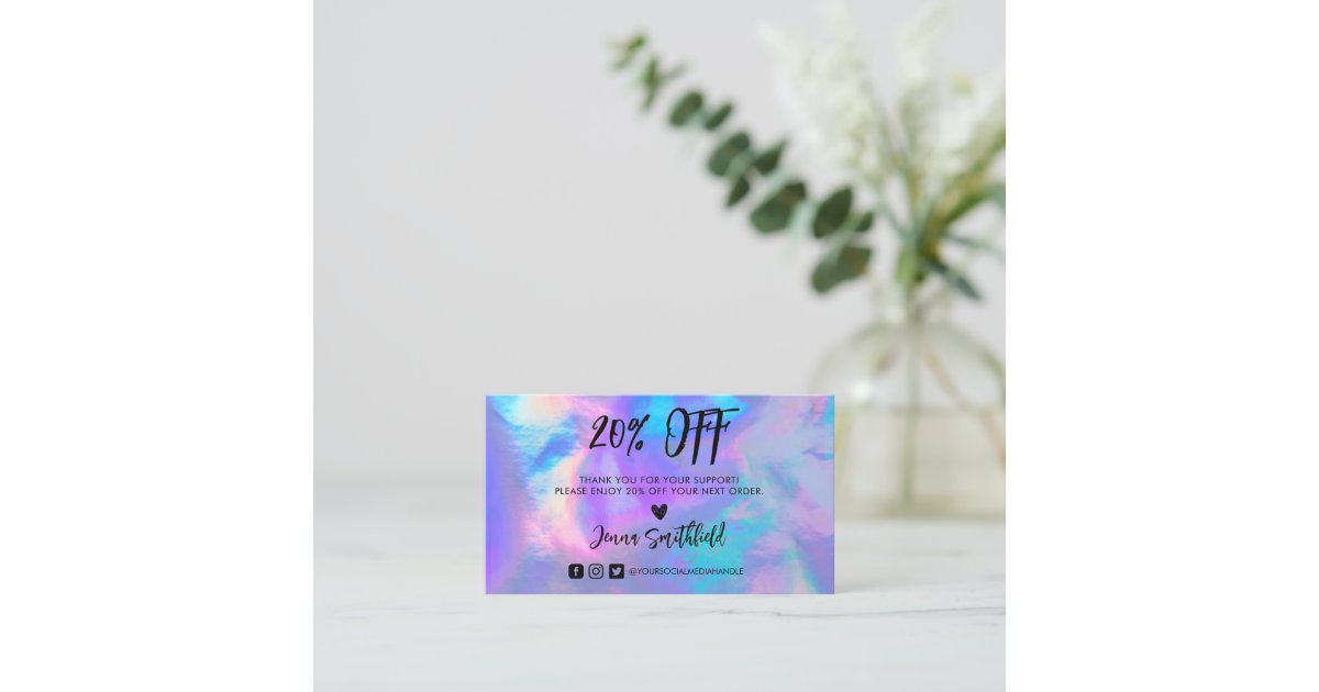 Holographic Pastel Trendy Thank You Business Card | Zazzle