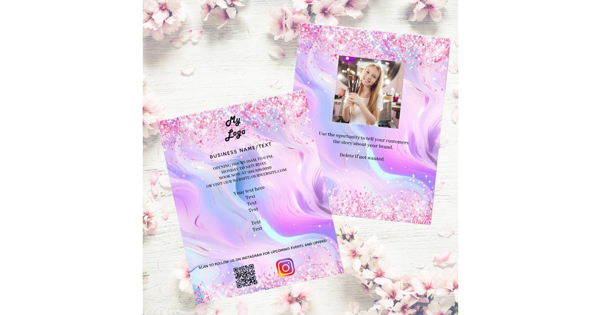 Holographic photo qr code instagram business logo flyer | Zazzle