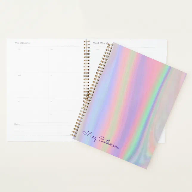 Holographic pink homework planner | Zazzle