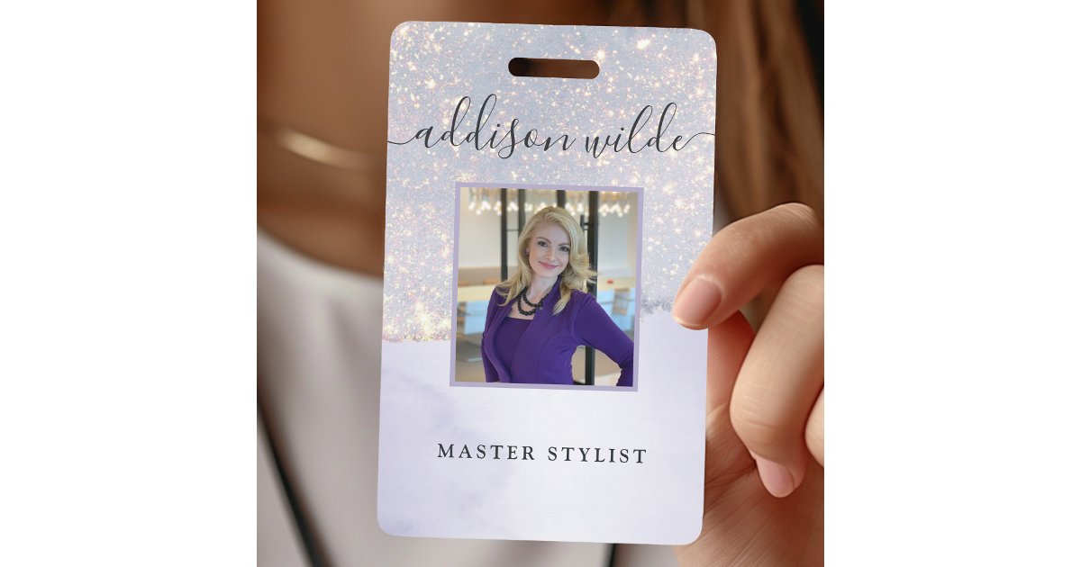 Holographic Purple Glitter Luxury Glam Business ID Badge | Zazzle