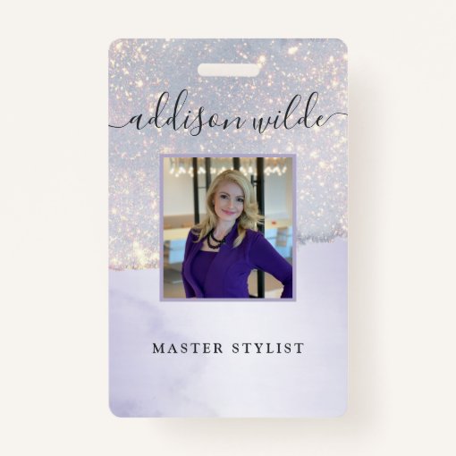 Holographic Purple Glitter Luxury Glam Business ID Badge | Zazzle