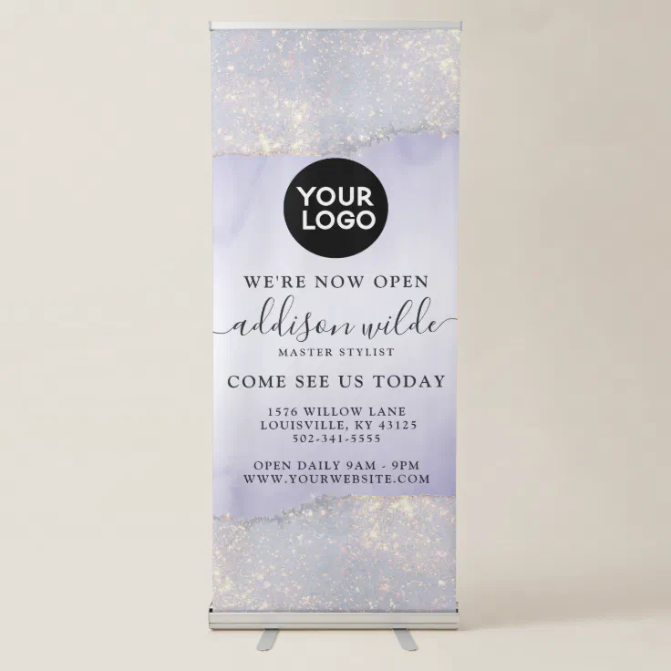 Holographic Purple Glitter Luxury Glam Business Retractable Banner | Zazzle