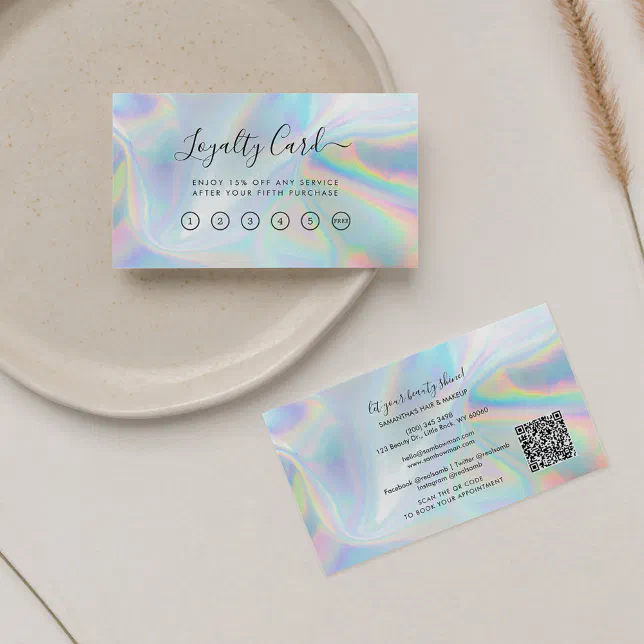 Holographic QR Code Beautician Salon Loyalty Card | Zazzle