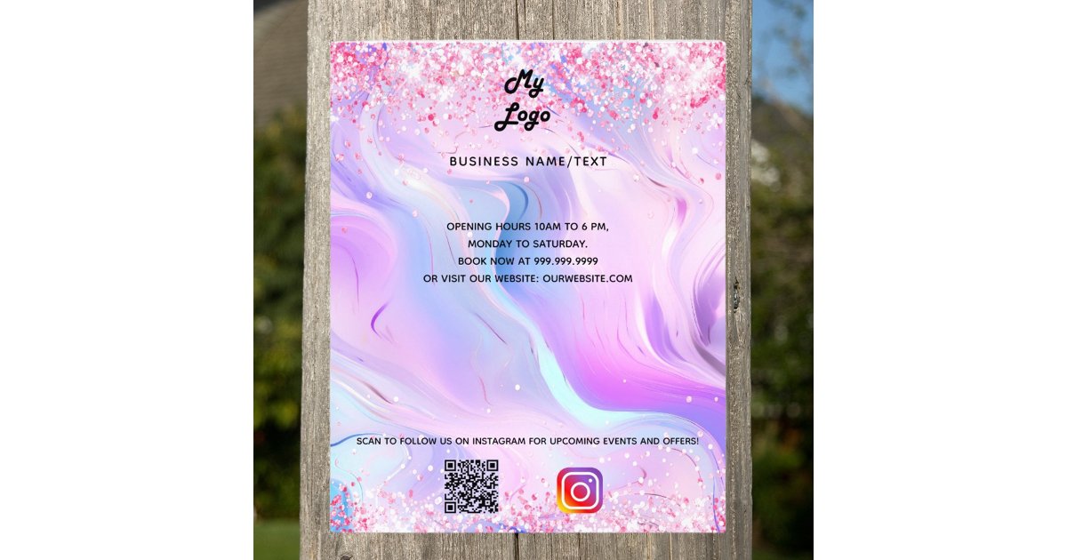 Holographic qr code instagram text business logo flyer | Zazzle