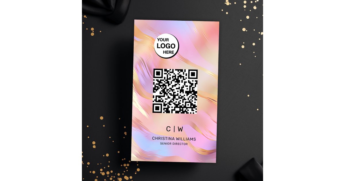 Holographic QR Code Monogram Name Business Card | Zazzle
