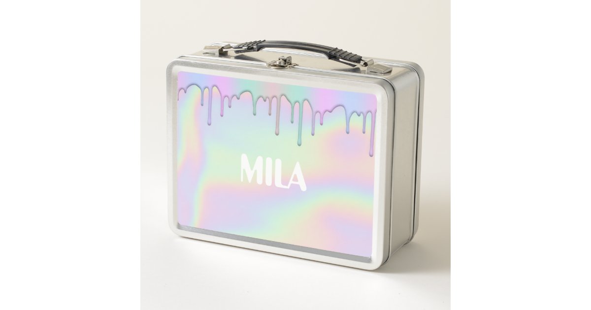 Holographic rainbow colors, cute metal lunch box | Zazzle