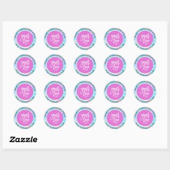 Holographic rainbow custom logo pink thank you classic round sticker ...