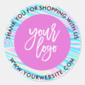 Holographic rainbow custom logo pink thank you classic round sticker ...