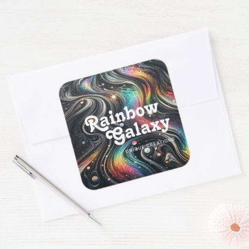 Holographic Rainbow Glitter 70s Galactic Creative Square Sticker | Zazzle