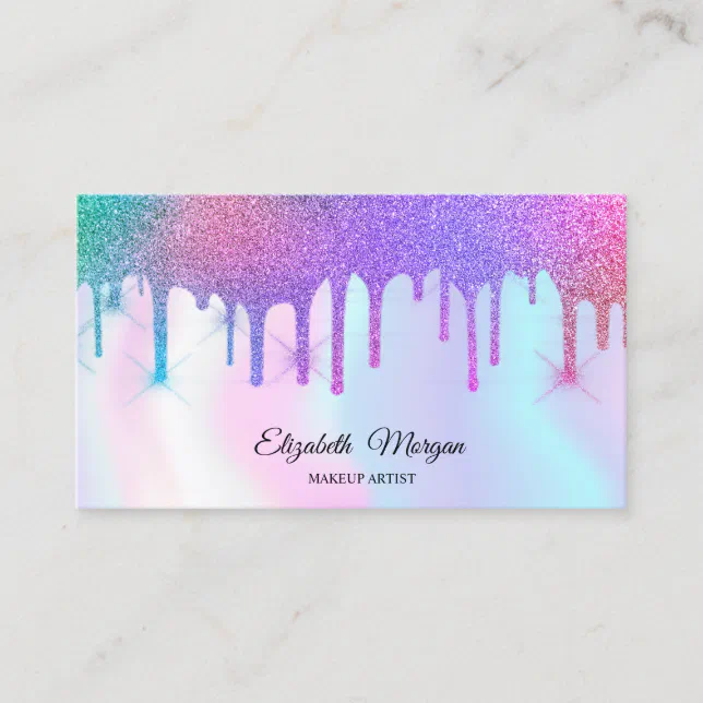Holographic Rainbow Glitter Drips Professional Business Card | Zazzle