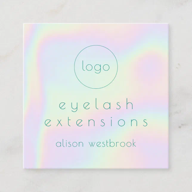 Holographic rainbow lash extensions custom logo square business card ...