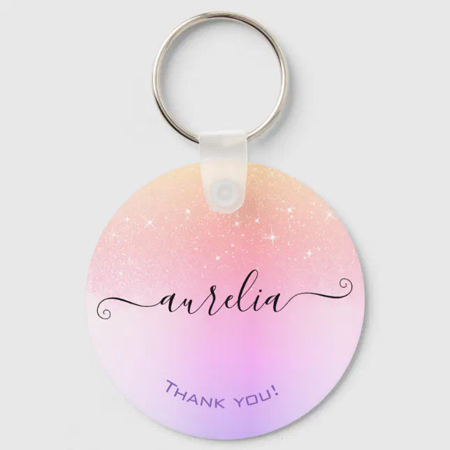 Holographic Rainbow Luxe Ombre Glitter Rain Modern Keychain | Zazzle