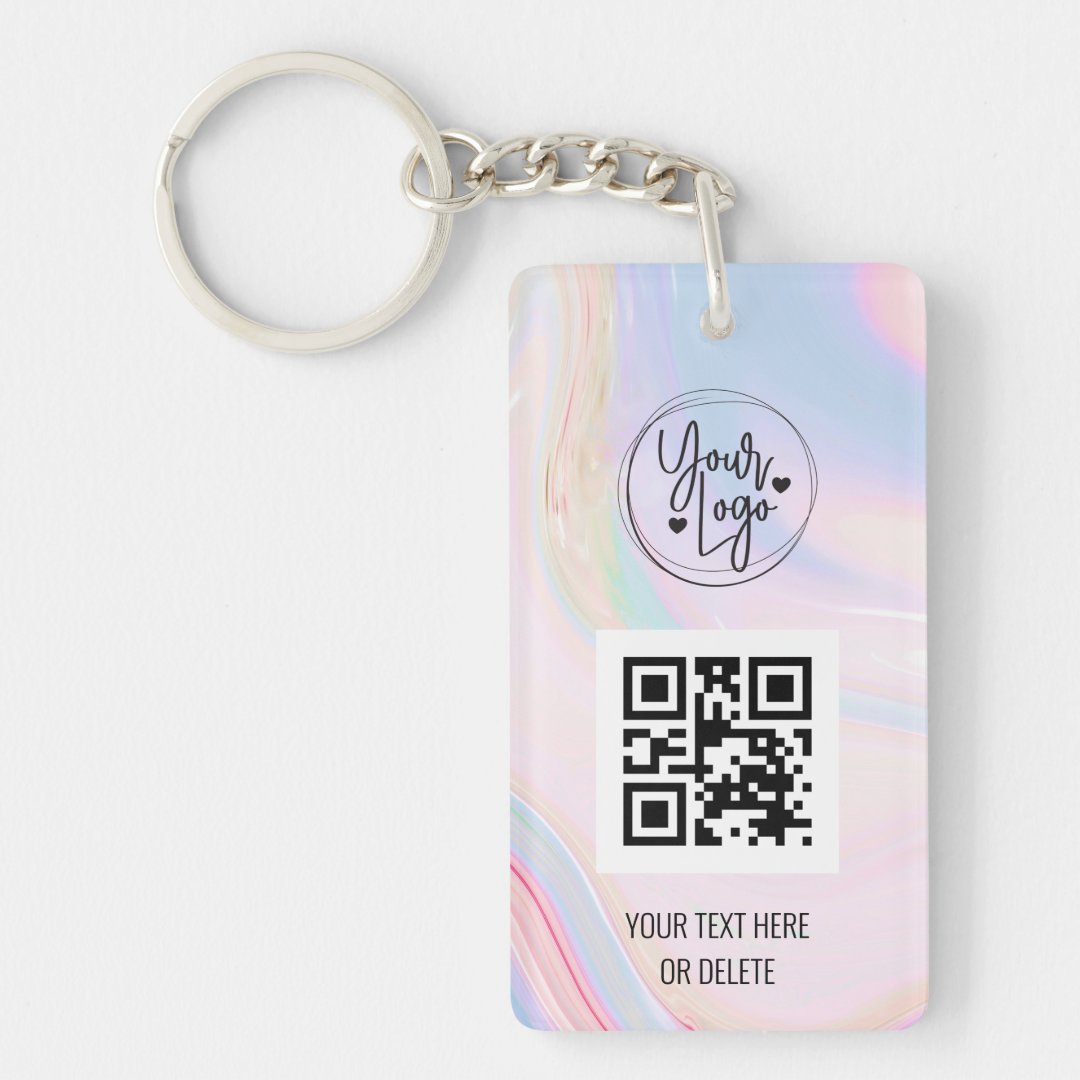 Holographic Rainbow QR Code Logo Business Keychain | Zazzle