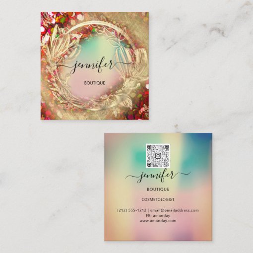 Holographic Rose Red Qr Code Logo Square Business Card | Zazzle
