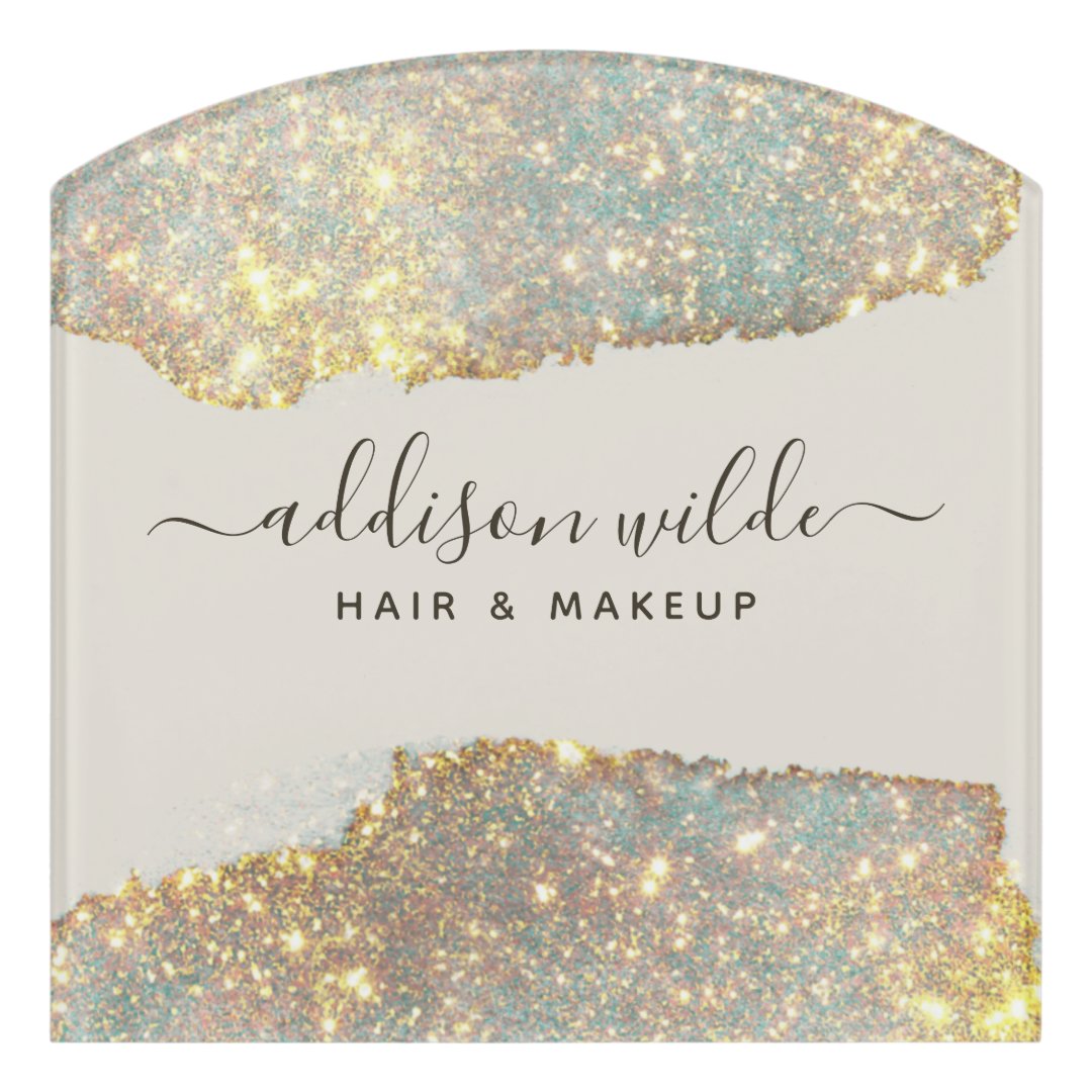Holographic Signature Script Modern Glam Glitter Door Sign | Zazzle