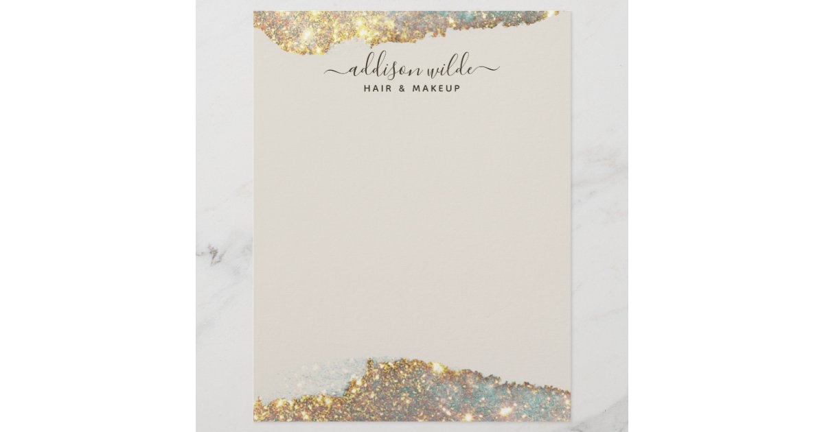 Holographic Signature Script Modern Glam Glitter Letterhead | Zazzle