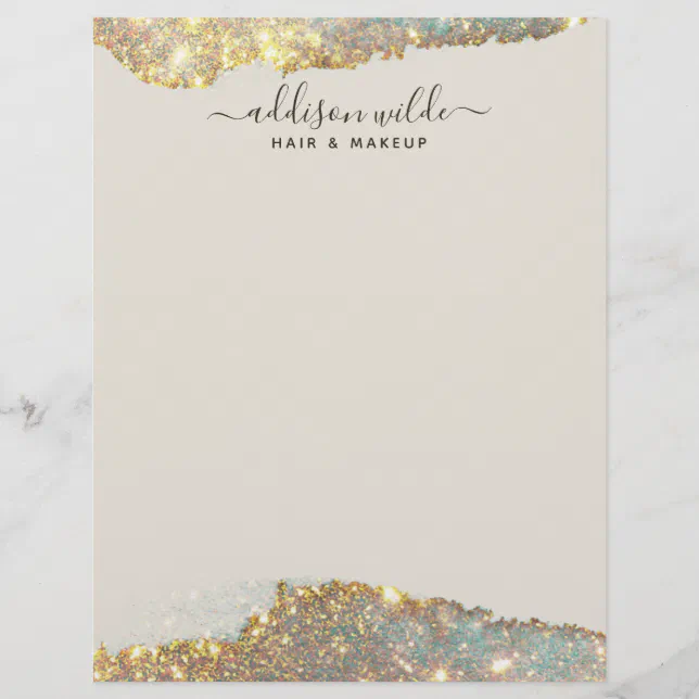 Holographic Signature Script Modern Glam Glitter Letterhead | Zazzle