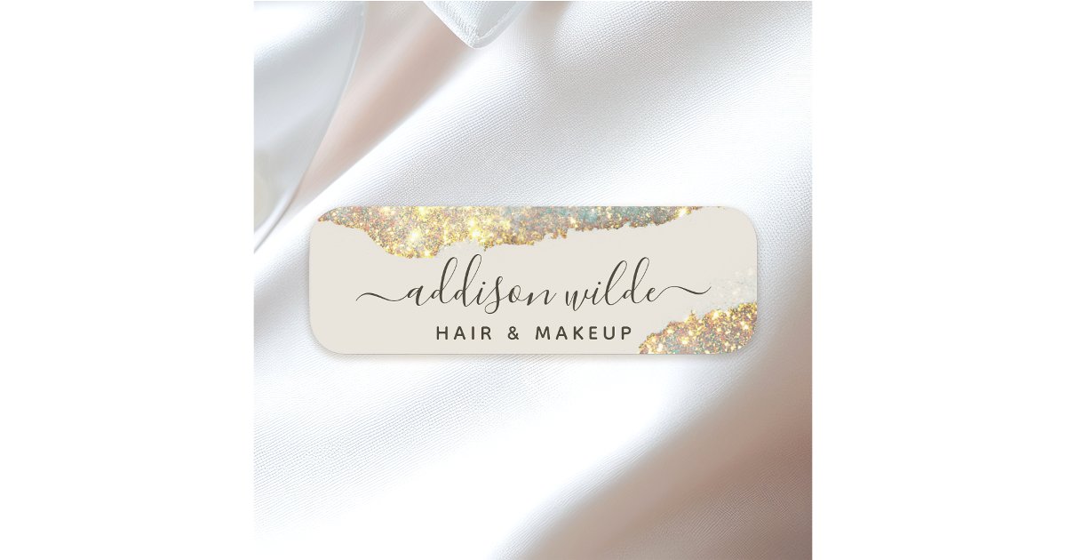 Holographic Signature Script Modern Glam Glitter Name Tag | Zazzle
