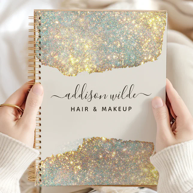 Holographic Signature Script Modern Glam Glitter Planner | Zazzle