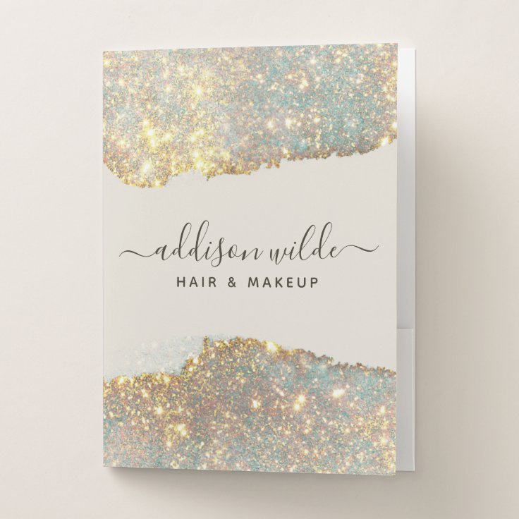 Holographic Signature Script Modern Glam Glitter Pocket Folder | Zazzle